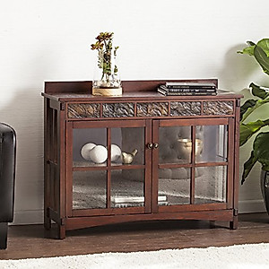 SEI Furniture Camino Mission Sideboard & Curio - Red Washed Expresso Finish w/ Faux Slate - Spacious Design (AMZ0092MC)