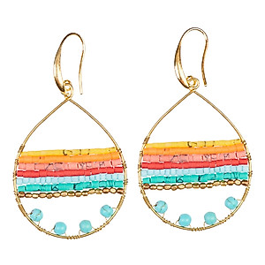 Akitai Boho Teardrop Multicolor Earrings Silver and Gold Plated with Colorful Varieties - Handmade Bohemian Turquoise Jewelry for Women and Beach Earrings For Women Vacation