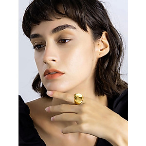 GOLDCHIC JEWELRY Gold Statement Ring for Women, 23mm Oversized Chunky Dome Rings Thick Cocktail Rings Size 7