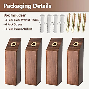 Wood Wall Hooks, 4Pack Coat Hooks Wall Mounted Rustic Wooden Hooks Natural Robe Hook Hanging Bathroom Clothes Hanger Hat & Bag Decorative Hooks Heavy Duty Entryway Wall Hangers Towel Hooks(Walnut)