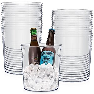24 Pcs Plastic Ice Buckets for Parties Clear Wine Bucket Round Champagne Bucket Large Wine Cooler Bucket Portable Party Tubs for Drinks Chiller Bin for Beer Bottle with Handles (2.7 L/2.8 Quart)