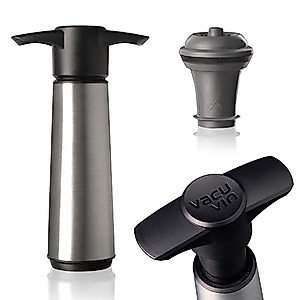 Vacu Vin Wine Saver Pump Stainless Steel with Vacuum Wine Stopper - Keep Your Wine Fresh for up to 10 Days - 1 Pump 1 Stopper - Reusable - Made in the Netherlands