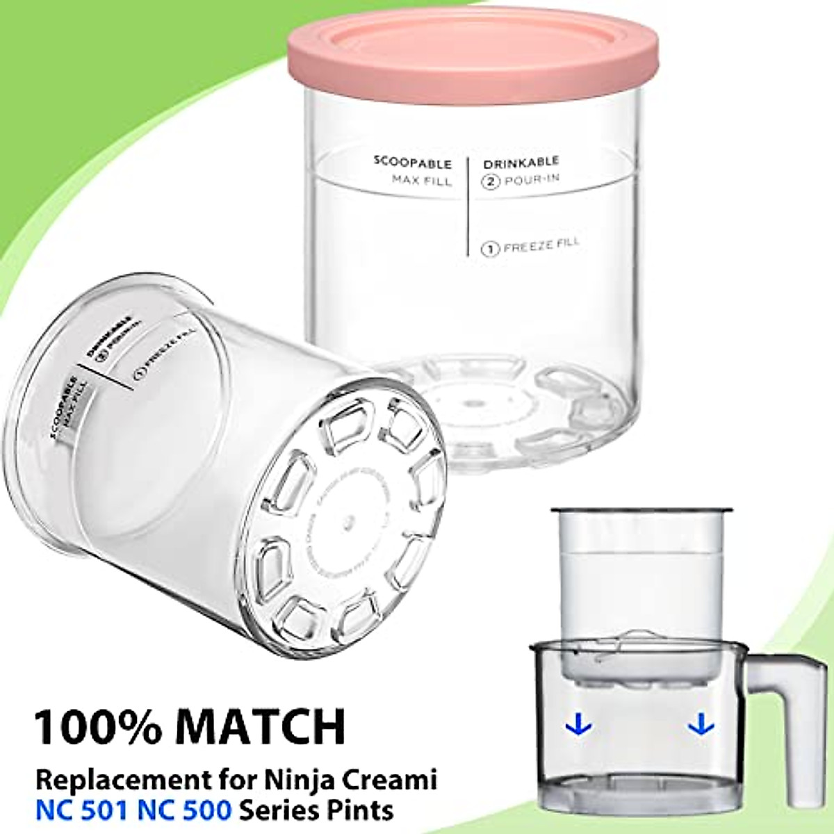 SLLFLY Replacement Pints and Lids for Ninja NC501 NC500 Series Creami Deluxe 2 Pack- Compatible with Ninja Creami Deluxe Ice Cream Maker (Yellow,Pink)