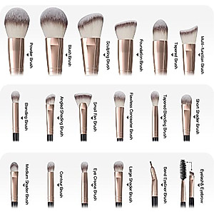 Makeup Brushes with Case, MAANGE 18 Pcs Professional Makeup Brush Set Premium Synthetic Face Kabuki Brush Kit Foundation Blush Powder Eyeshadow Brushes Set Christmas Gift（Coffee)