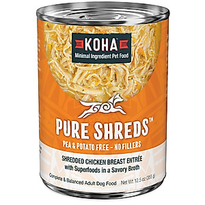 KOHA Pure Shreds Chicken Entrée for Dogs, 12.5oz Cans (Pack of 12)