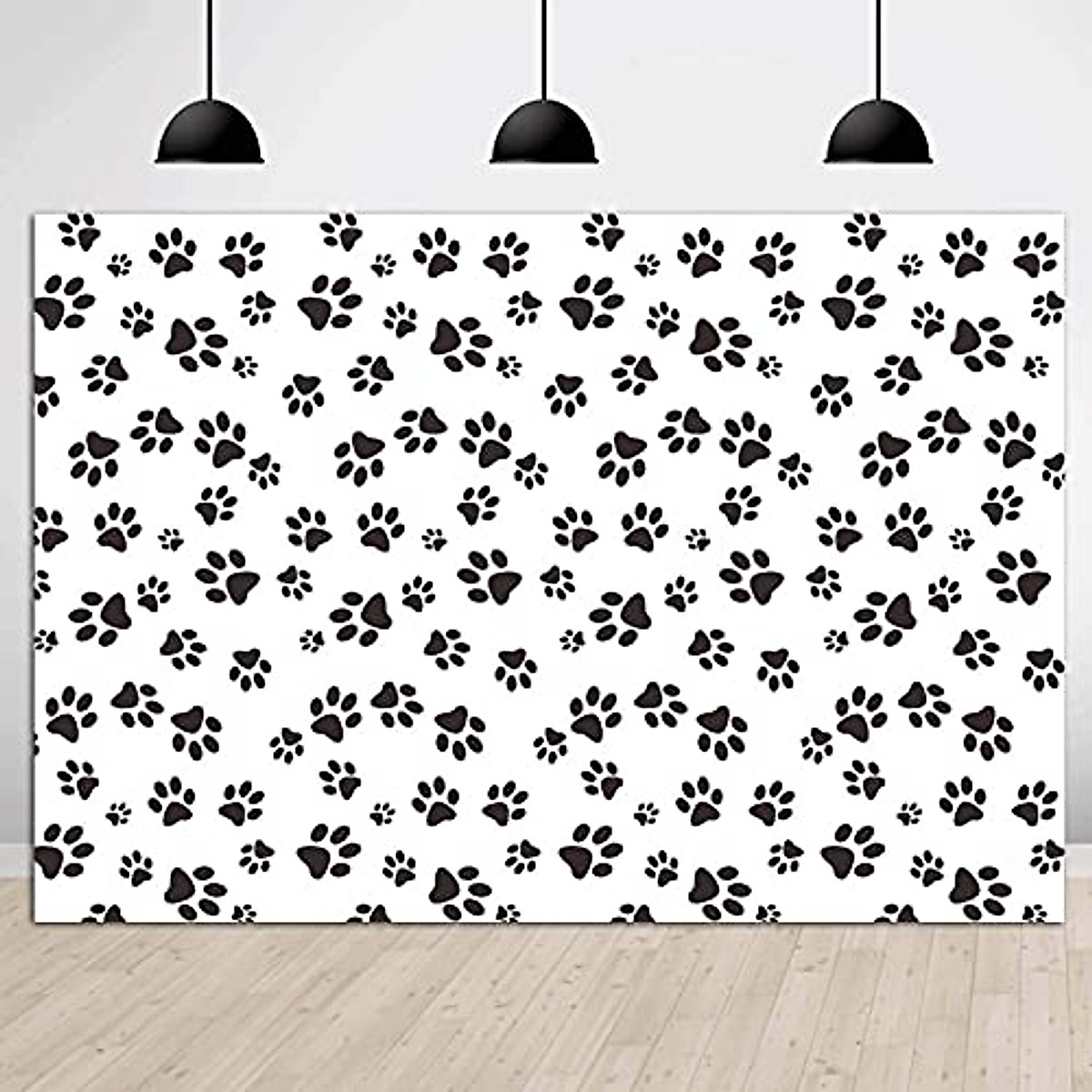 Paw Print Themed Photography Backdrop Vinyl 7X5FT Happy Birthday Party Supplies Puppy Dog Paw Print Photo Background Baby Shower Pet Treat Party Decoration Candy Table Photo Booth Studio Props