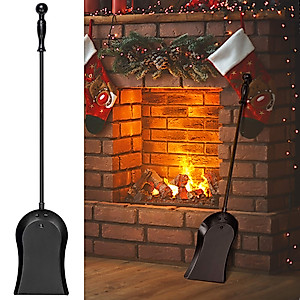 AMAGABELI GARDEN & HOME 32" Fireplace Shovel for Ash Heavy Duty Ash Shovel Gardening Fireplace Tools Wrought Iron Long Handle BBQ Grill Campfire Indoor Outdoor Wood Stove Hearth Accessories Black