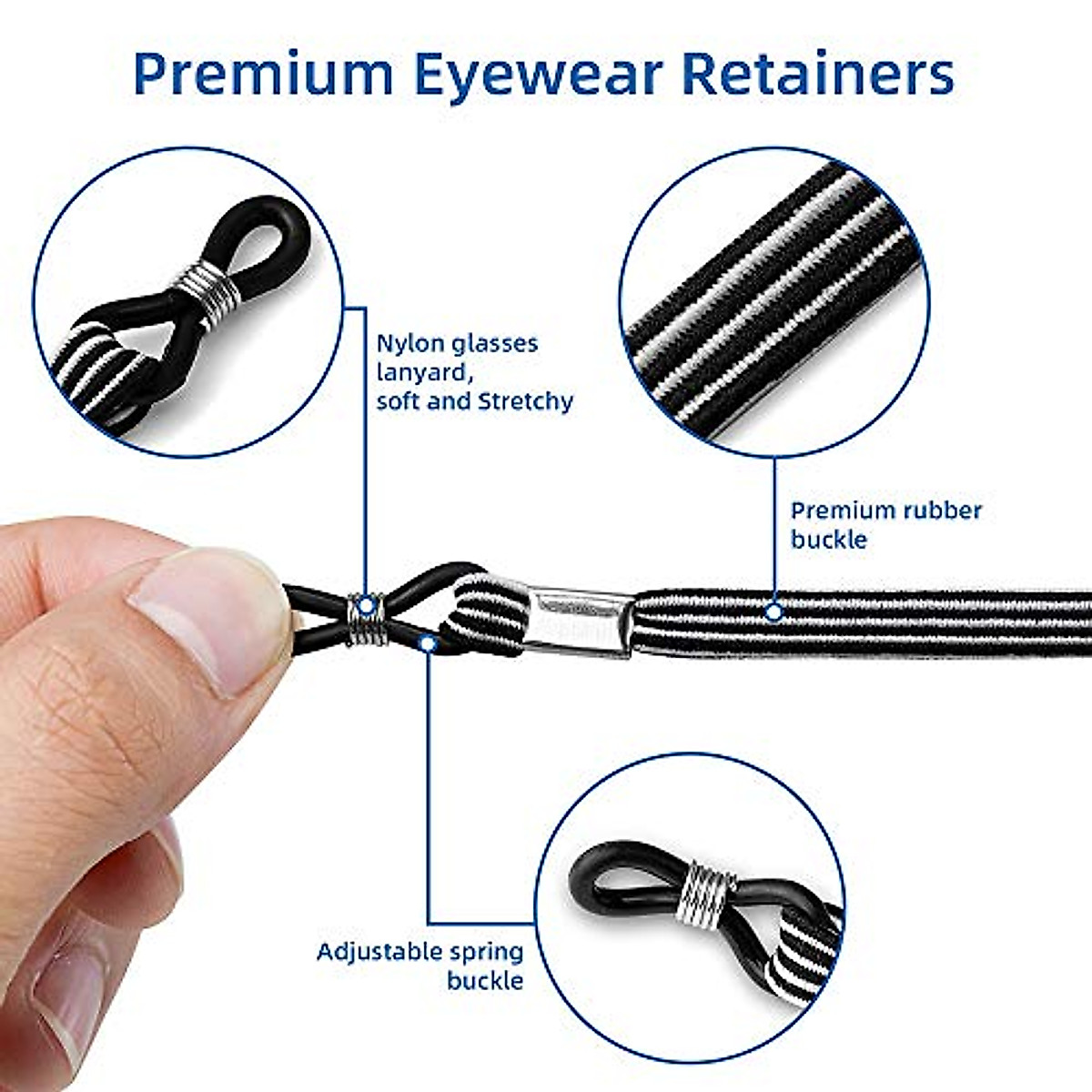 SCWJTF Eyeglass Straps, 4PCS Premium Nylon Adjustable Eyewear Retainers, Anti-slip Eyeglass Lanyard, Sport Unisex Sunglass Eyeglass Chains for Men and Women's, Free 3 Gifts