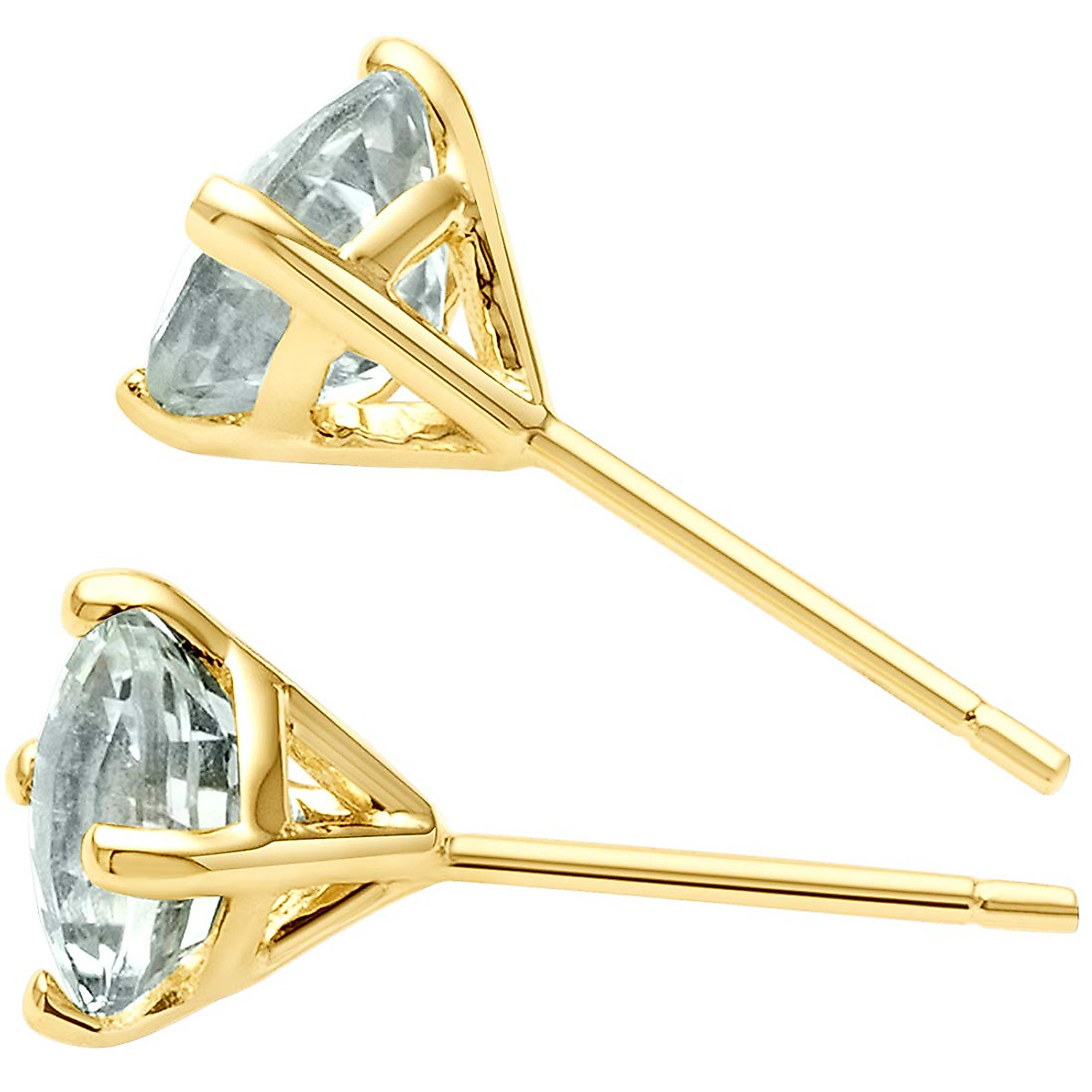 Peora 14K Yellow Gold Green Amethyst Stud Earrings for Women, Genuine Gemstone Birthstone, Round Shape, 6mm, 1.50 Carats total, Friction Back