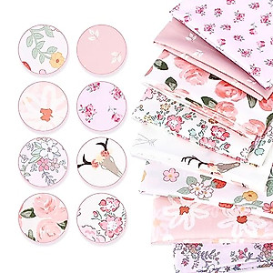 UPSYTIO 8PCS Cotton Fabric Bundles - 18 × 22 Inches Floral Printed Fat Quarters Quilting Sheets for Sewing Crafts Patchwork and DIY Projects(Pink)