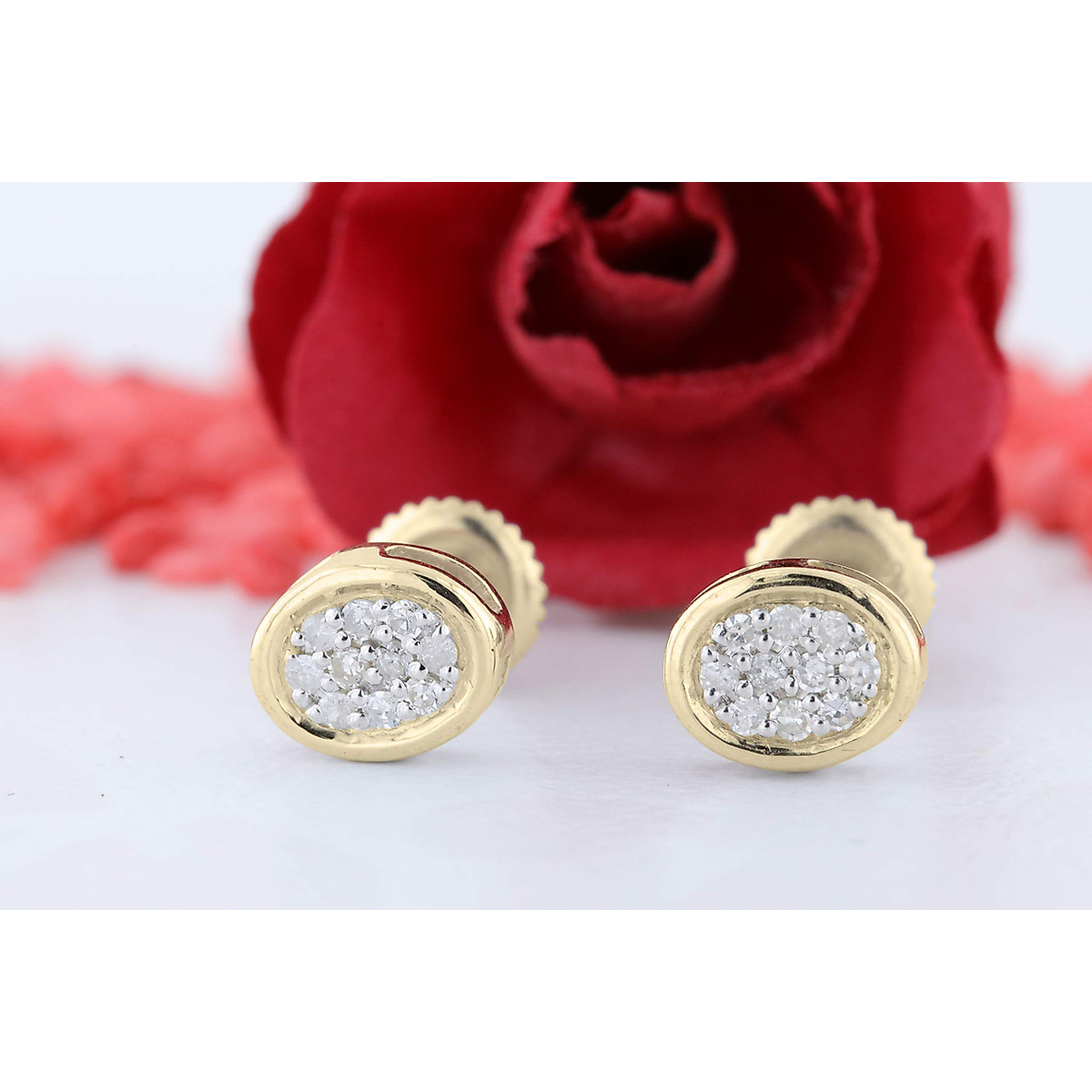 Dazzlingrock Collection 0.10 Cttw Round White Diamond Womens Oval Frame Cluster Stud Earrings 1/10 CT, 10K Solid Yellow Gold