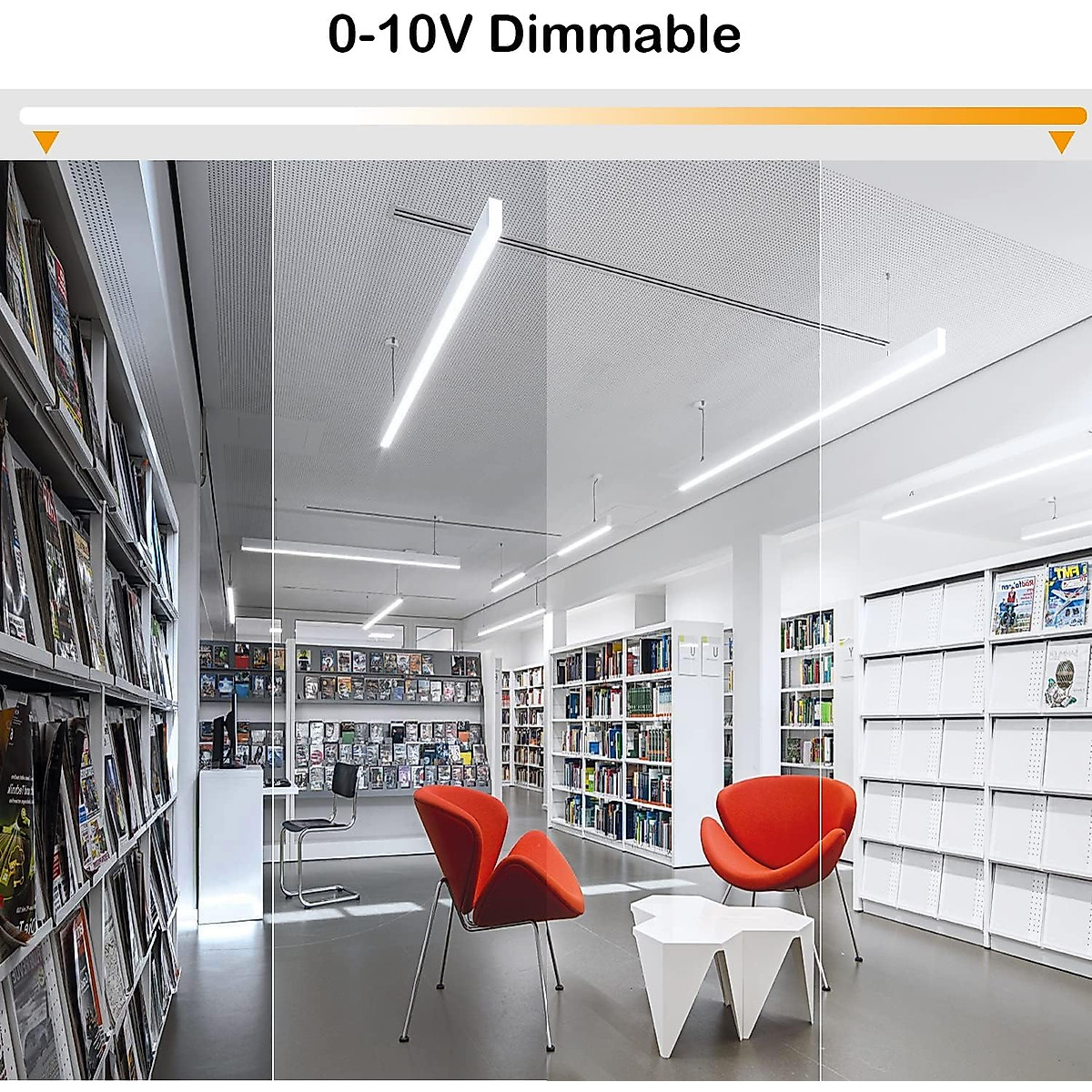 hykolity 8FT Linkable LED Linear Light, 80W 9200lm 3000K/4000K/5000K CCT Selectable, 0-10V Dimmable Architectural LED Suspension Office Lighting Fixture for Market, Garage, ETL,4 Pack - Silver