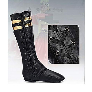 Tianrui Crown Women and Ladies Mongolian Dance Shoes, Antiskid Shoes,Leather Dance Boot (Leather,46) Black