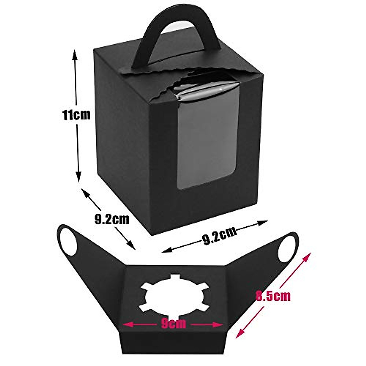 BILLIOTEAM 60PCS Black Single Cupcake Boxes, Clear Window Inserts Handle Cupcake Muffins Cupcake Carriers Pastry Containers Bakery Wrapping Party Favor Packing For Wedding Cupcake Favor Boxes