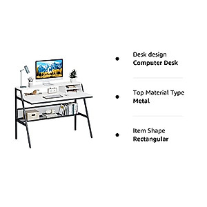 CubiCubi Computer Desk with 2 Storage Drawers, Home Office Writing Desk, Study Table for Small Space, (White, Storage Shelves)