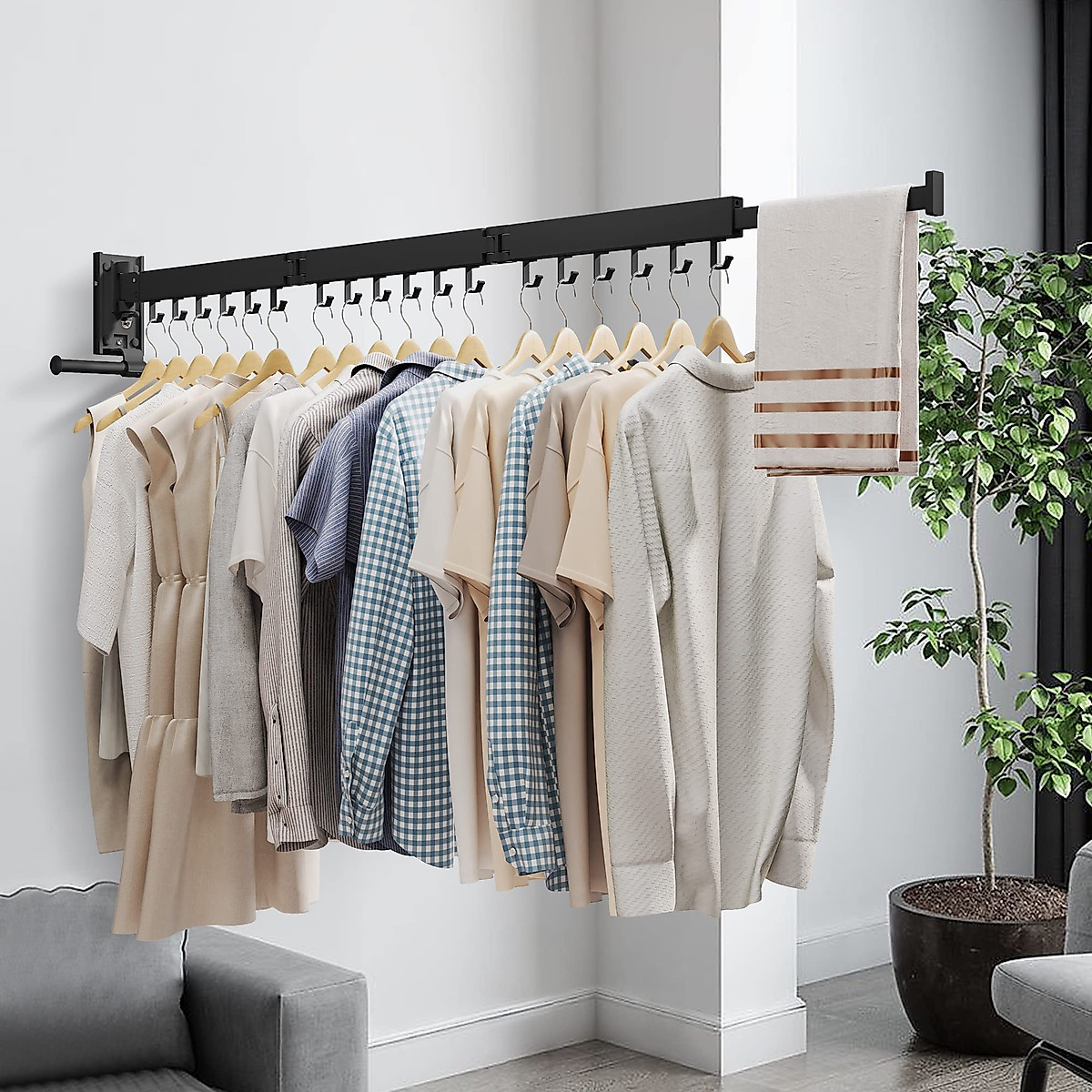 ZdwCyl Wall Mounted Clothes Hanger,Clothes Drying Rack,Laundry Drying Rack,Drying Rack Clothing,Laundry Hanger Rack,Retractable Dryer Racks,Collapsible, Aluminum,can be Fold Upward & Left & Right