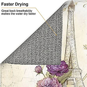 Light Brown Eiffel Tower Printed Drying Mat For Kitchen Ultra Absorbent Microfiber Dishes Drainer Mats Non-Slip Silicone Quick Dry Pad - 18 X 16inch