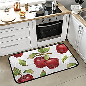 Pardick Red Apples Leaves Kitchen Rugs and Mats, Fresh Fruit Non Slip Washable Absorbent Area Rugs Anti Fatigue Kitchen Mat Memory Foam Doormat Runner Rug for Floor Kitchen Bathroom 39X20in