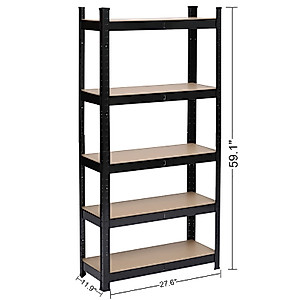 Karl home Garage Shelving Heavy-Duty, 5-Tiers Wide Size Adjustable Metal Shelving Unit Utility Rack Organization for Garage Pantry Basement, 1900lbs,27.6" L x 11.8" W x 59.1" H, Black