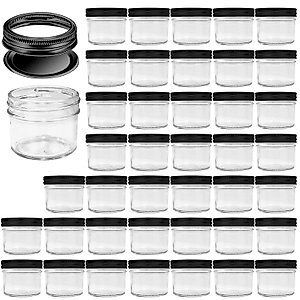 4oz Glass Jars With Lids And Bands,Small Mason Jars Wide Mouth,Mini Canning Jars With Black Lids For Honey,Jam,Jelly,Baby Foods,Wedding Favor,Shower Favors,Spice Jars For Kitchen & Home,Set of 40