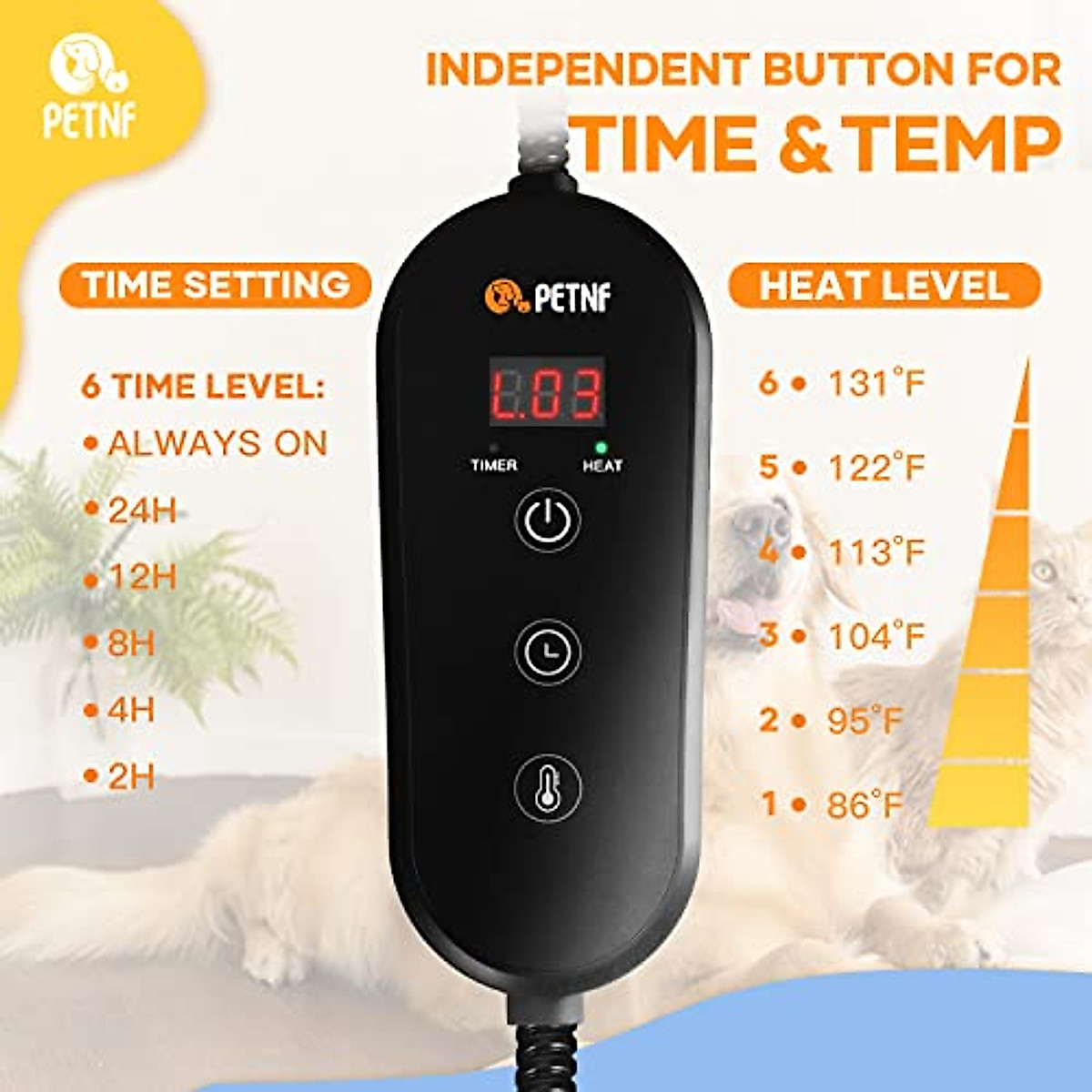 Outdoor Pet Heating Pads for Dogs, Safe Electric Cat Heating Pad with Timer, 6 Levels Adjustable Temperature Dog Cat Heated Bed Pad For Dog Cat House,Dog Heat Pad Outside with Removable Washable Cover