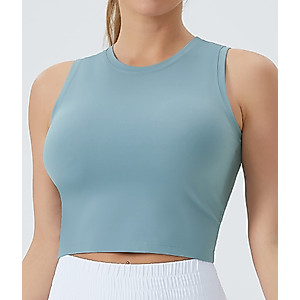THE GYM PEOPLE Women's Workout Crop Tops Sleeveless Yoga Running Shirts Athletic Tank Top No Padding Denim Blue