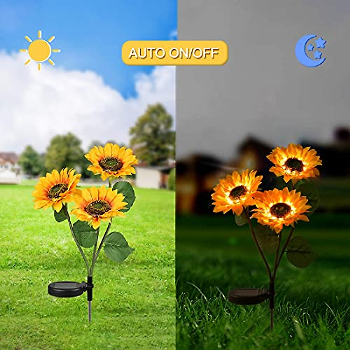Doingart Solar Sunflower Lights,Upgrade Solar Powered Sunflower Lights with 3 Sunflower,LED Solar Lights Outdoor for Patio Lawn Garden Yard Pathway Decoration