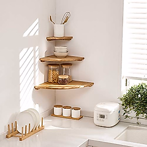 Corner Shelf, 16inch Oak Solid Wood Floating Shelf Display Shelf Round Edging Wall Mount Speaker Shelf Display Rack Organizer
