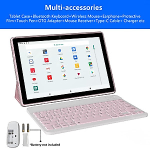 RUIQIAI Tablets 2024 Newest 2 in 1 Tablet with Keyboard, 10 inch Tablet Android 11, 6GB+128GB/512GB Expand, 2.4G/5G Wi-Fi 6, 6000mAh, 1280 * 800 IPS, Dual Camera，GMS Tablet with Case