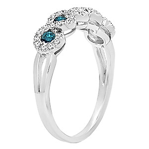 Dazzlingrock Collection 0.53 Carat (ctw) Round Blue & White Diamond Stackable Wedding Band for Women 1/2 CT, 10K White Gold, 10K White Gold, Size 8
