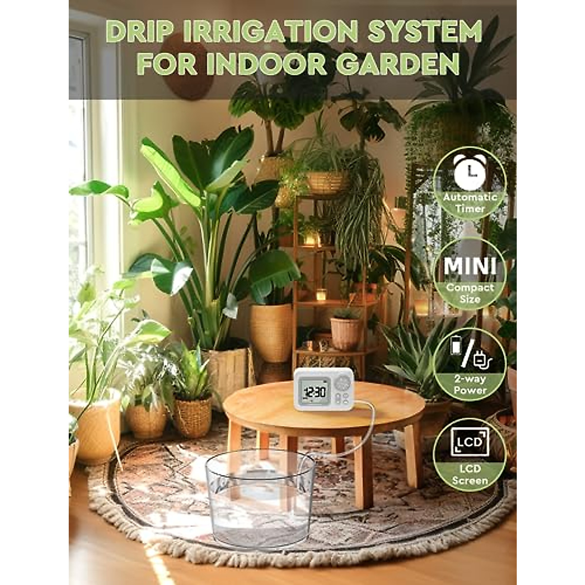 Automatic Drip Irrigation Kit, 15 Potted Indoor Houseplants Support, Indoor Automatic Watering System for Plants, with Digital Programmable Water Timer
