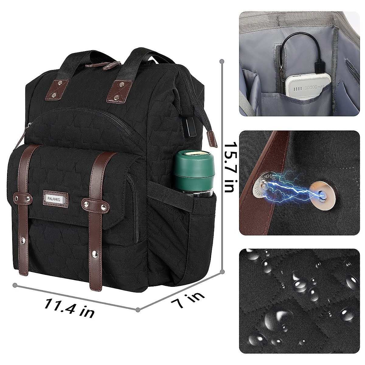 FALANKO Laptop Backpack for Women,Doctor Teacher Nurse Work Bookbag for 15.6 Inch Laptop,Large Travel Airline Approved Wide Open College Shoulder Purse Bag With RFID Anti Theft USB Charging Port