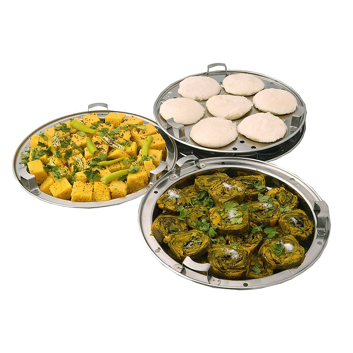 LUSTER Premium Heavy Duty All-in-One Stainless Steel Idli Cooker Multi Kadai Steamer with Induction Bottom Pot Set Includes, Big Size with 5 Plate (2 Idli, 2 Dhokla, 1Patra, Silver)