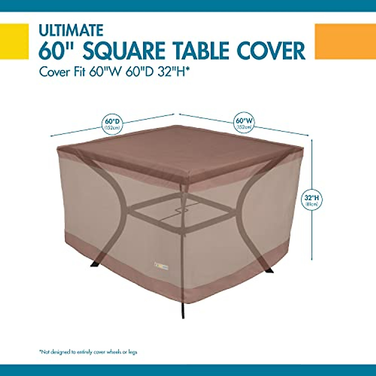 Duck Covers Ultimate Water-Resistant 60 Inch Square Table Cover, Outdoor Table Cover