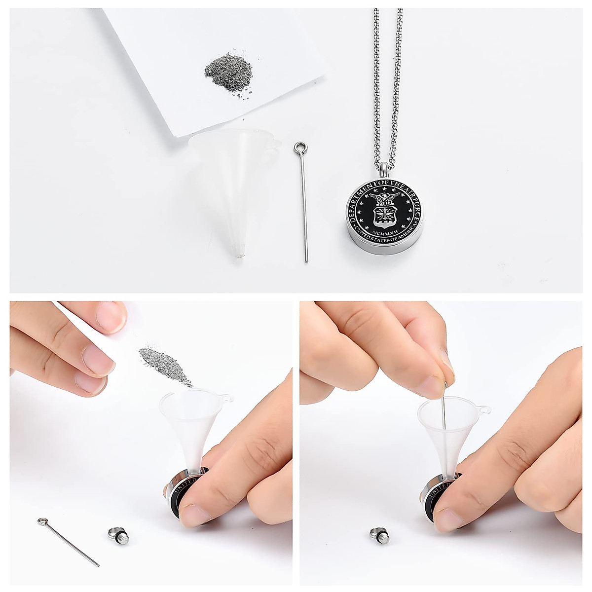 Hearbeingt Cremation Jewelry for Ashes USA Army/Air Force/Navy/Firefighter Memorial Urn Necklace for Ashes Keepsake Pendant for Women Men(Air Force)