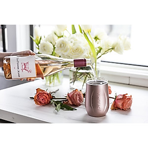 Vinglacé Stainless Steel Stemless Wine Glass- Insulated Wine Tumbler with Glass Insert and Sip Lid, 10 oz, Rose Gold