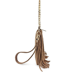 HOXIS Fringe Cross Body Bag Womens Small Shoulder Bag Top Zip Wristlet Brown