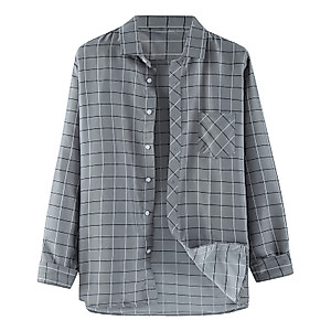 ZDFER Plaid Shirts for Mens, Fall Long Sleeve Button Down Lapel Collar Checked Shirt Business Casual Hawaiian Beach Tops Mens Christmas Shirts Golf Shirts Ping Golf Shirts for Men Polo Shirts for Men