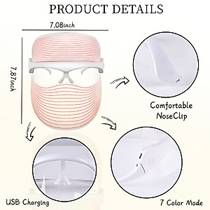 haoyehome Upgraded 7 Color LED Face Mask Light Therapy, led mask therapy facial LED suitable for home skin care, light therapy mask Portable & Light, Rechargeable, Wireless (white), 1.0 Count