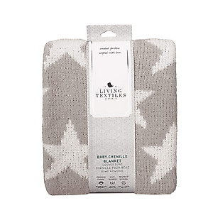 Living Textiles Grey Stars Chenille Soft Baby Blanket Reversible Premium Cozy Fabric for Best Comfort - for Infant,Toddler,Newborn,Nursery,Boy,Girl,Unisex,Throw,Crib,Stroller,Gift, Grey Stars 40x30