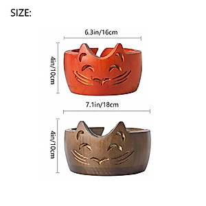 Cute Cat Yarn Bowl, New Yarn Bowls Yarn Storage Bowl with Carved Holes & Drill, Creative Wooden Handmade Round Woolen Bowl for DIY Knitting Crocheting Accessories (Orange)