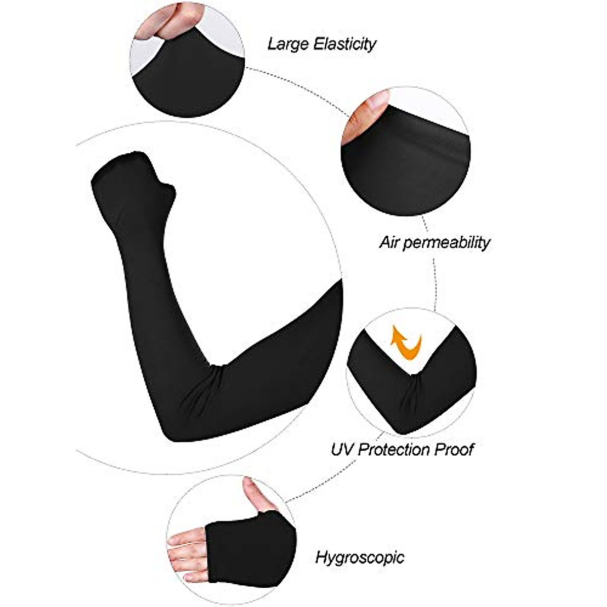 SATINIOR 4 Pieces UV Protection Cooling Shawl Sun Protection Arm Sleeves with Finger Hole(Black)