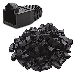 Cable Matters 100-Pack Pass Through RJ45 Modular Plugs for Solid or Stranded UTP Cable & 200-Pack RJ45 Strain Relief Boot in Black