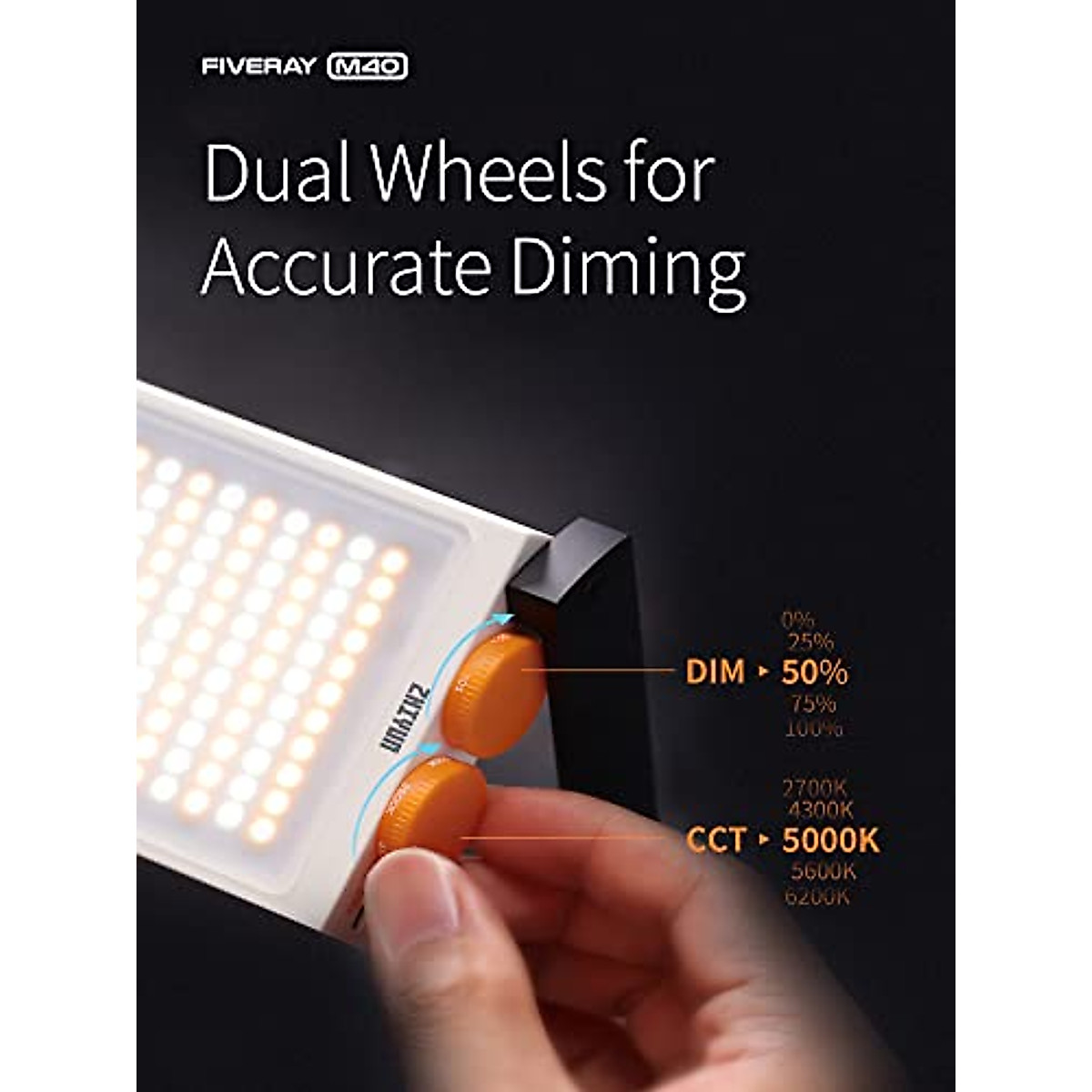 ZHIYUN FIVERAY M40 Video Light, 40W Portable Camera Light, 14000 Lux, CRI/TLCI 96+ 2700-6200K, 320g LED Panel DSLR Photography Lighting, Lighting Setup for YouTube, TikTok