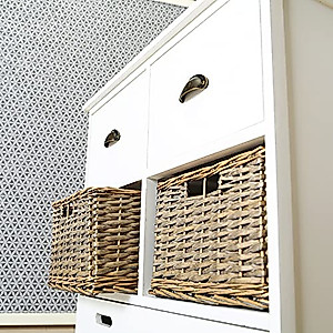 WHW Whole House Worlds Hamptons Decorative Accent Chest with 3 Baskets, Bin Pull Hardware, White, Brown Willow Wicker, Solid Wood, MDF, 13.75 L x 28.0 W x 30.25 H inches, 19.75 lbs
