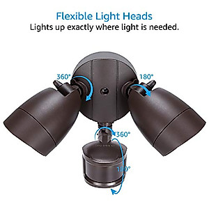 LEONLITE Motion Sensor Flood Light, UL & ES Listed, LED Security Lights Dusk to Dawn, Outdoor Floodlighting Fixture, Adjustable Dual Heads, 1400lm, IP65 Waterproof, 3000K Warm White, Bronze