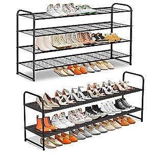 SLEEPING LAMB Long 2-Tier Shoe organizer for Closet and 4 Tier Metal Shoe Organizer for Closet