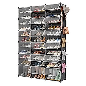 Aeitc 72 Pairs Shoe Rack Organizer Shoe Organizer Expandable Shoe Storage Cabinet Narrow Standing Stackable Space Saver Shoe Rack for Entryway, Closet with Hook and Side Shelf,48"x12"x72"