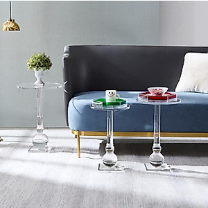 ACRYLCASE Clear Lucite Acrylic Round End Table Pedestal Side Table Furniture (15.7x15.7x23.6''H)