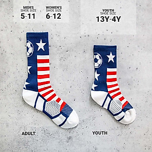 ChalkTalkSPORTS Soccer Youth Woven Mid-Calf Socks | USA | Red & White & Blue
